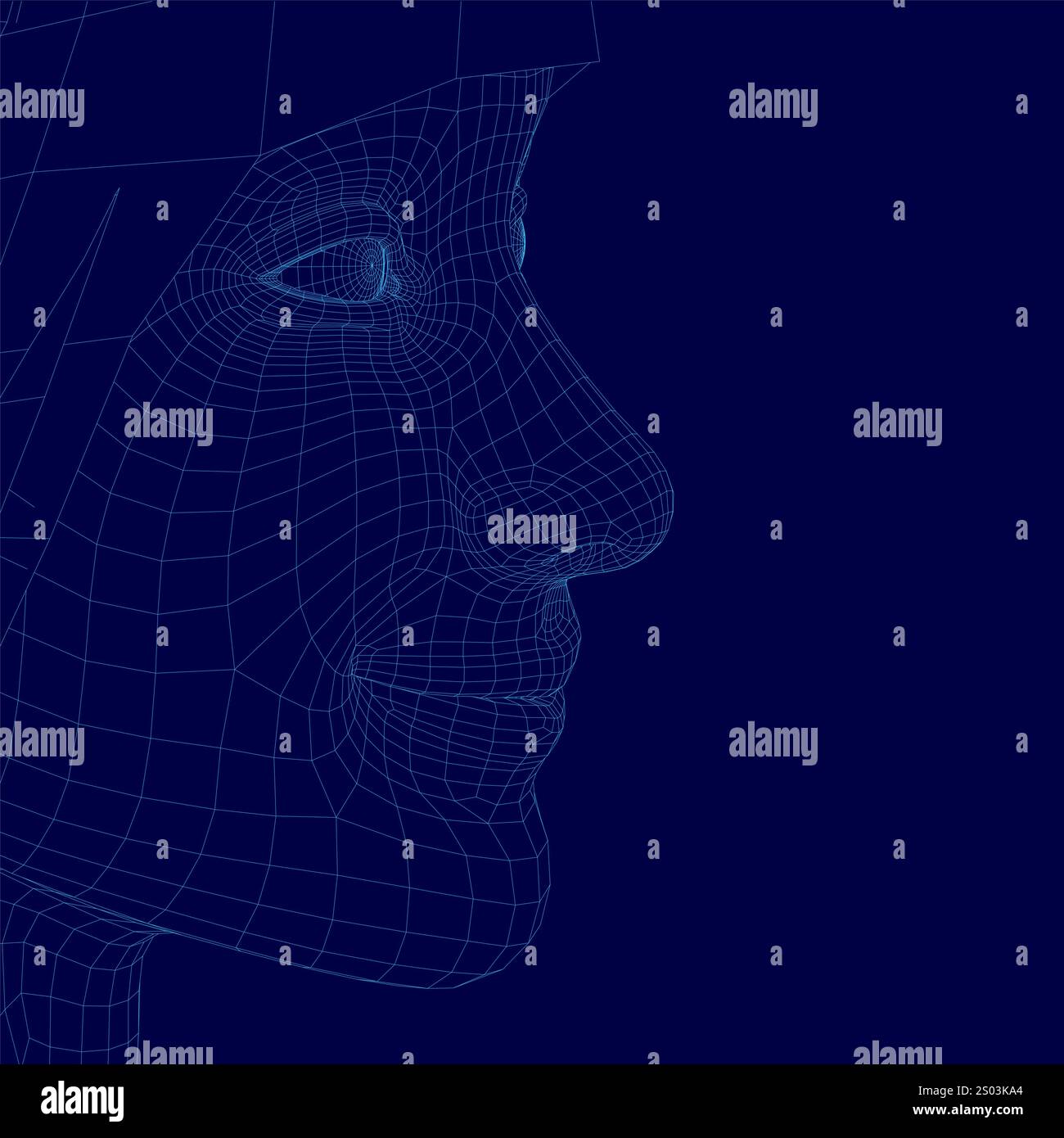 Blue face with a wire frame. The face is very detailed and has a very ...