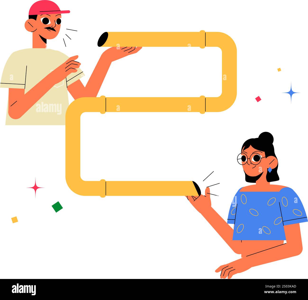 Two Characters Communicating Through Pipes In Flat Vector Illustration ...