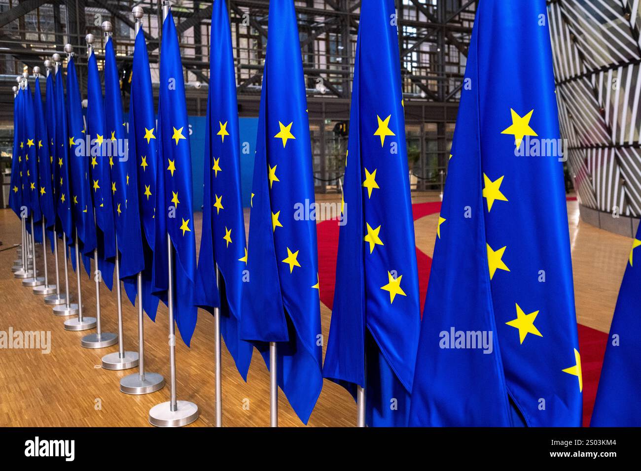 European flag during the Europa building with the lantern during the ...