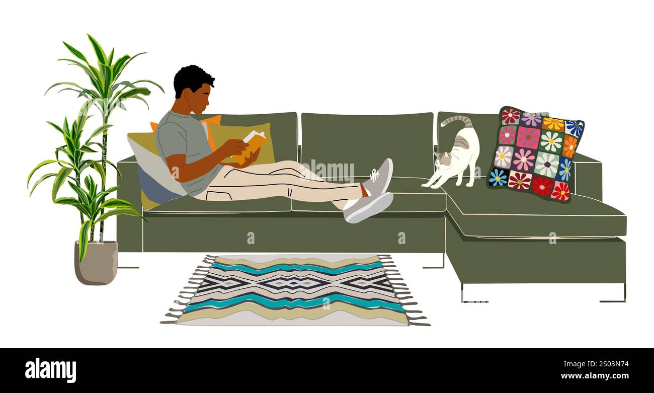 One man sitting reading book Stock Vector Images - Alamy