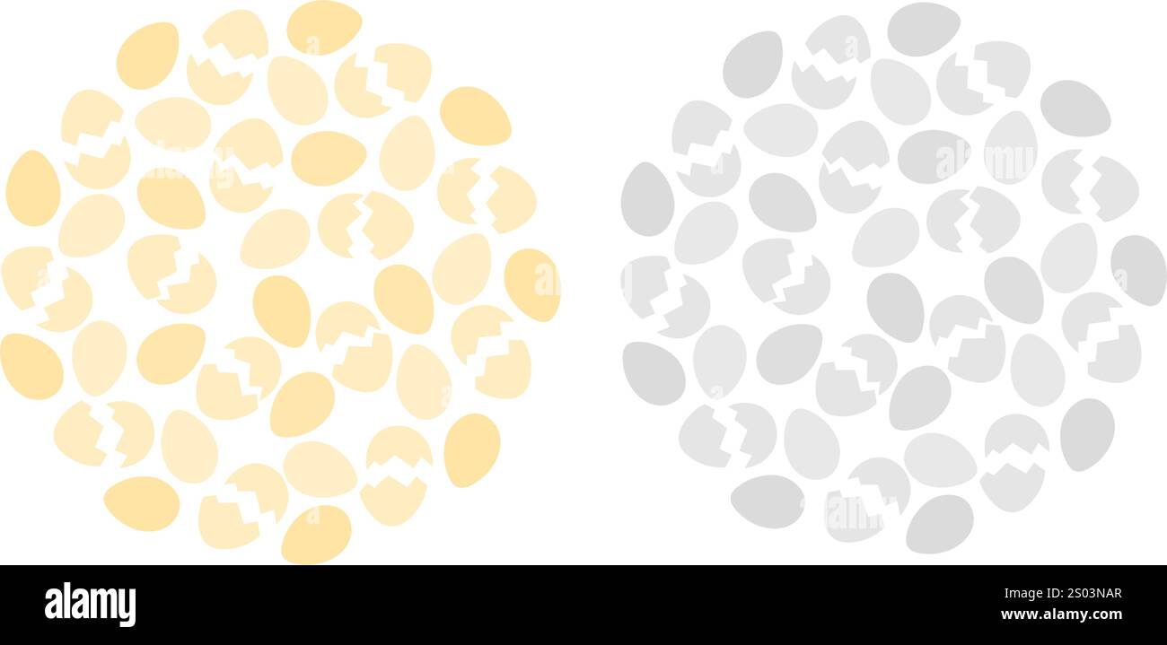 Cracked eggshell and Eggs Circle Background in trendy monochrome gold ...