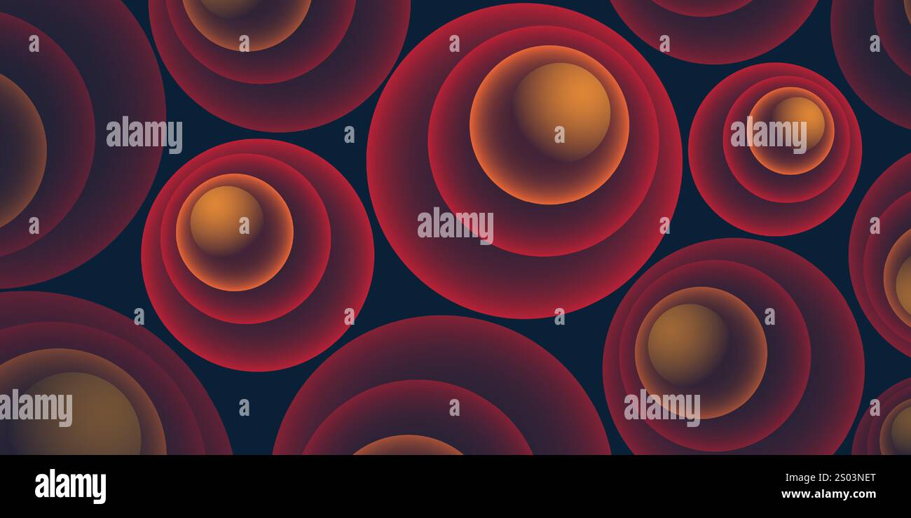 Lots of Abstract Red and Brown 3D Spiralling Funnels, Many Concentric Circles of Various Sizes ...