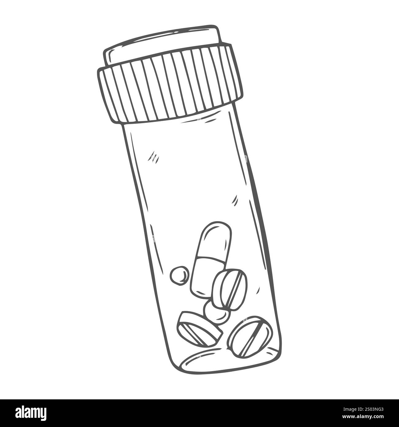 Hand drawn medicine pills, tablet, capsule and package bottle isolated ...