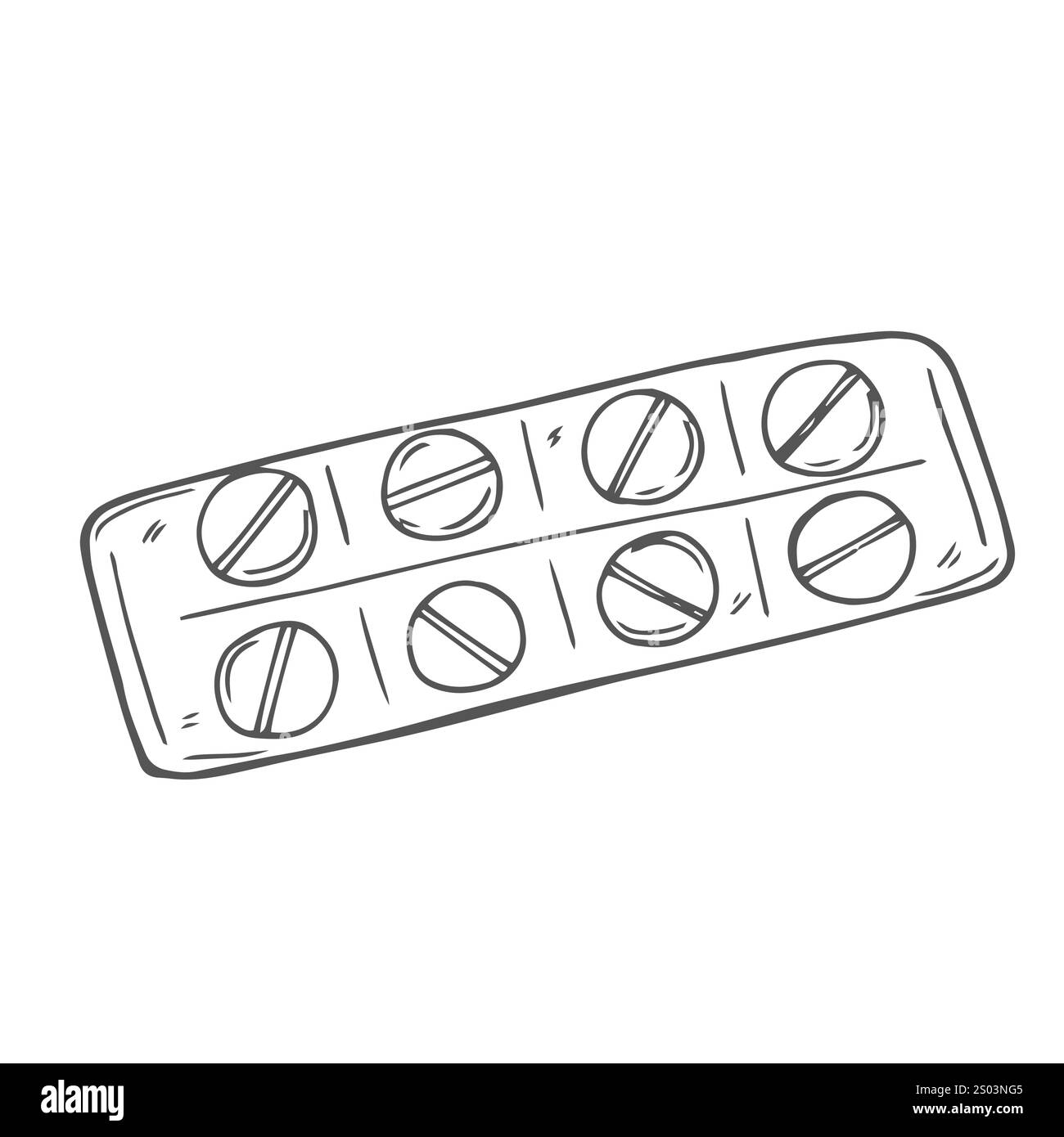 Blister with pills. Vector illustration. Sketch. Contour on an isolated ...