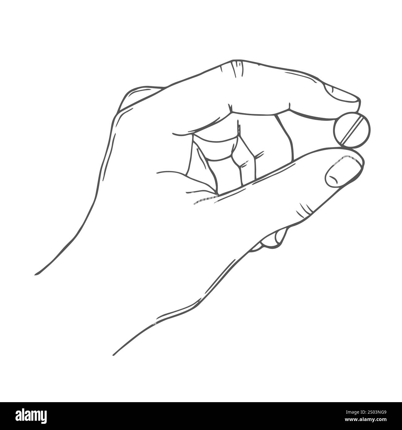 Hand holding pill sketch. Vitamins, antibiotic, pill, tablet, dietary ...