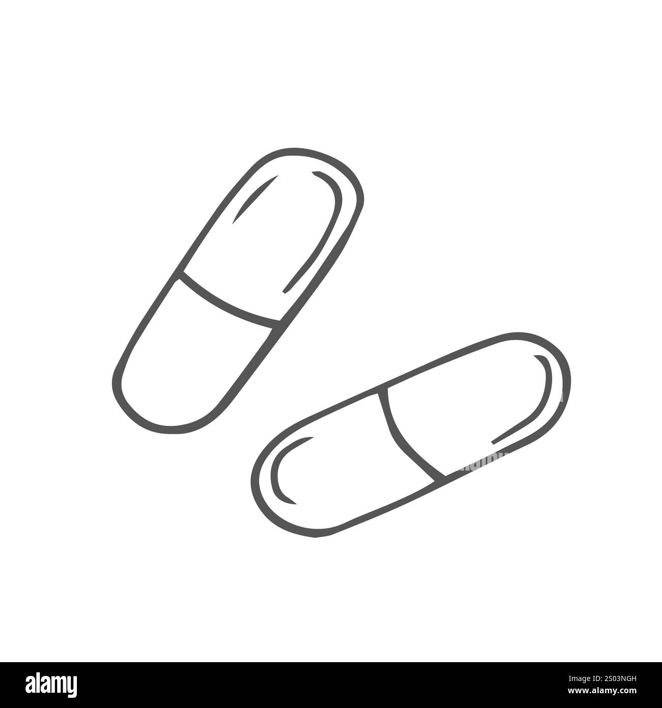 Hand drawn doodle medicine pills, tablet, capsule and package bottle ...