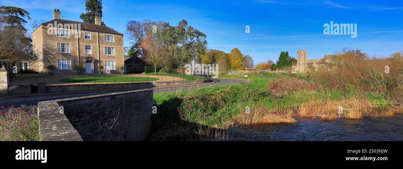 Autumn colours, river Nene and St Andrews church, Cotterstock village ...