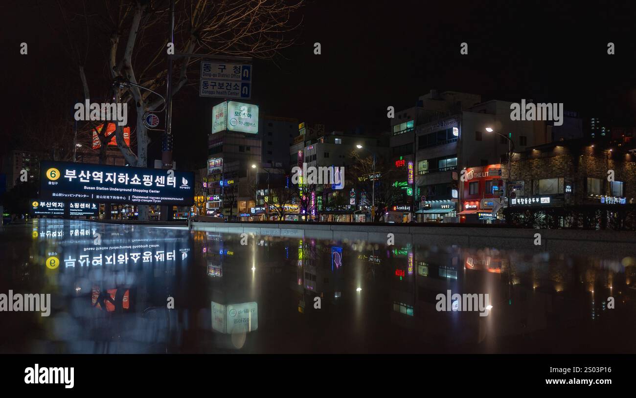 Busan, South Korea - March 19, 2018: Dark night street view with ...