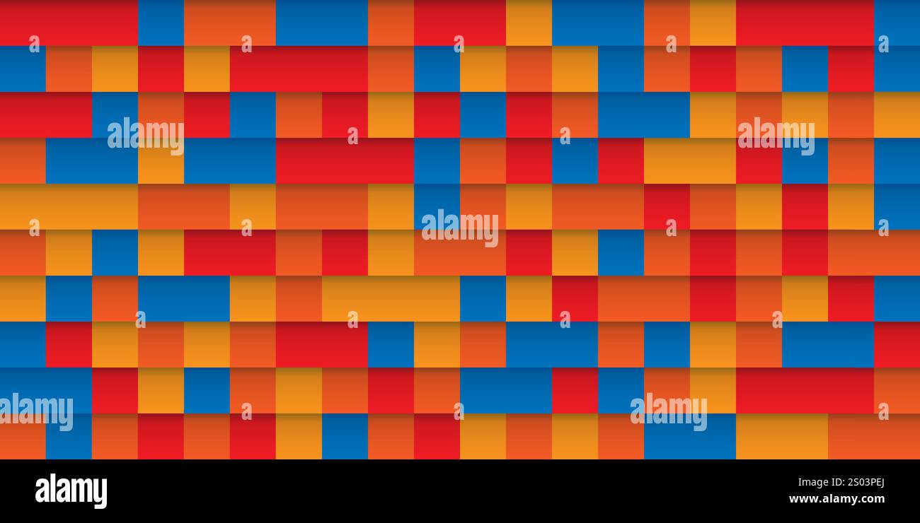 Abstract Colorful Pixelated Surface Pattern with Random Colored Orange, Red, Blue Squares - Wide ...