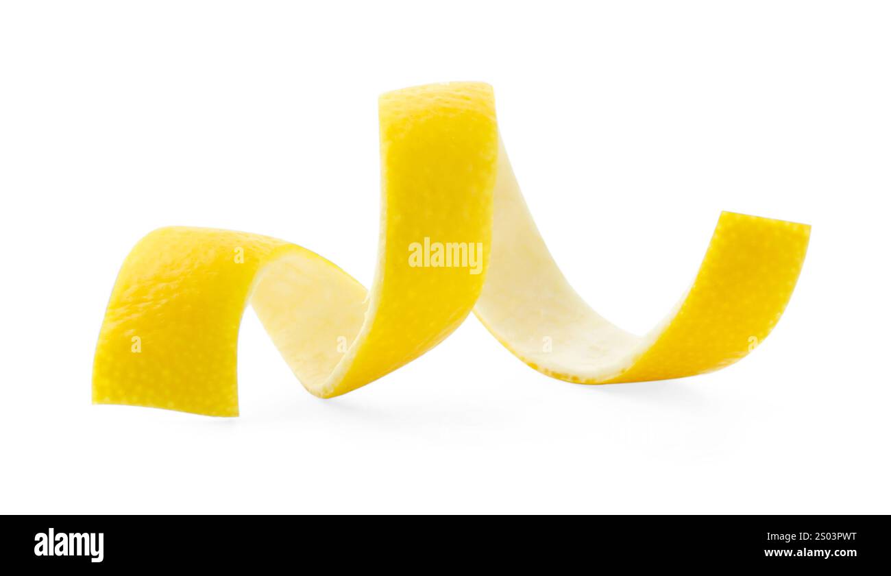 Twirl of lemon peel isolated on white Stock Photo - Alamy