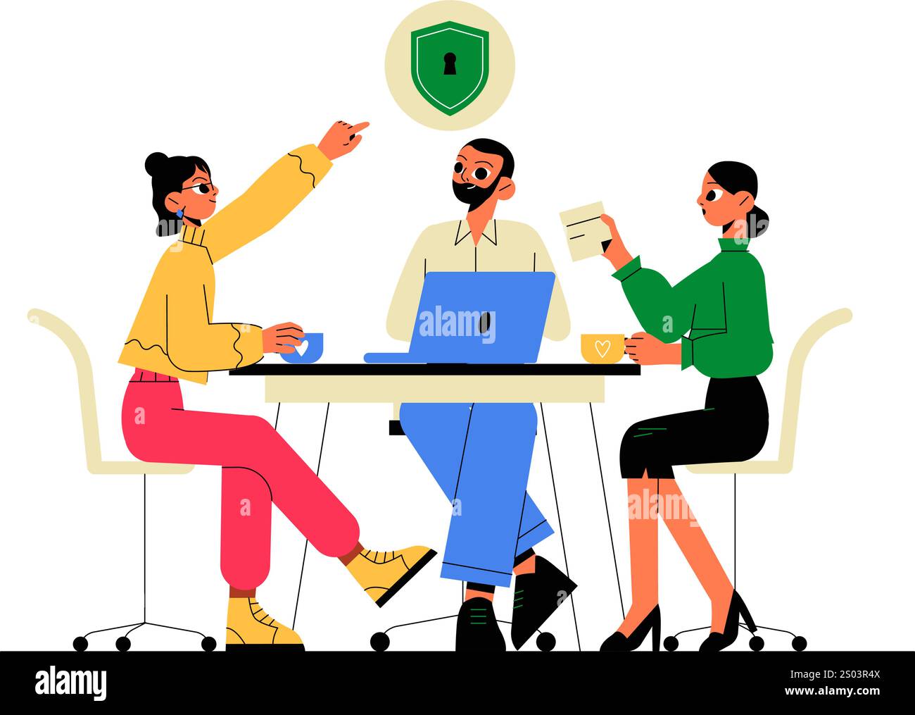 Business Meeting On Cybersecurity Protection In Flat Vector ...