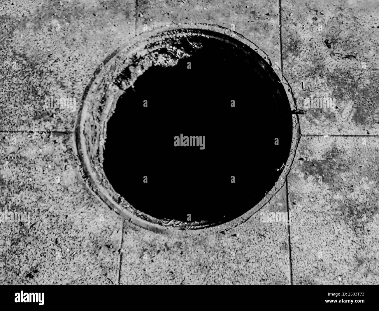 Hazard Underfoot: Open Manhole on Concrete Floor Stock Photo - Alamy