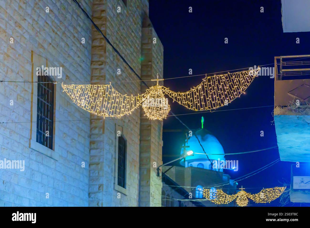 Shefa-Amr, Israel - December 19, 2024: View of Christmas lights and the ...