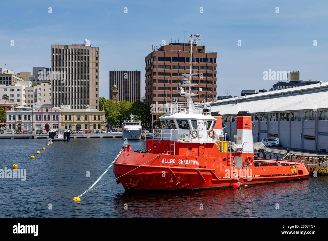 Hobart Tasmania, port and harbour with tug boat Allgo Sharapova moored ...