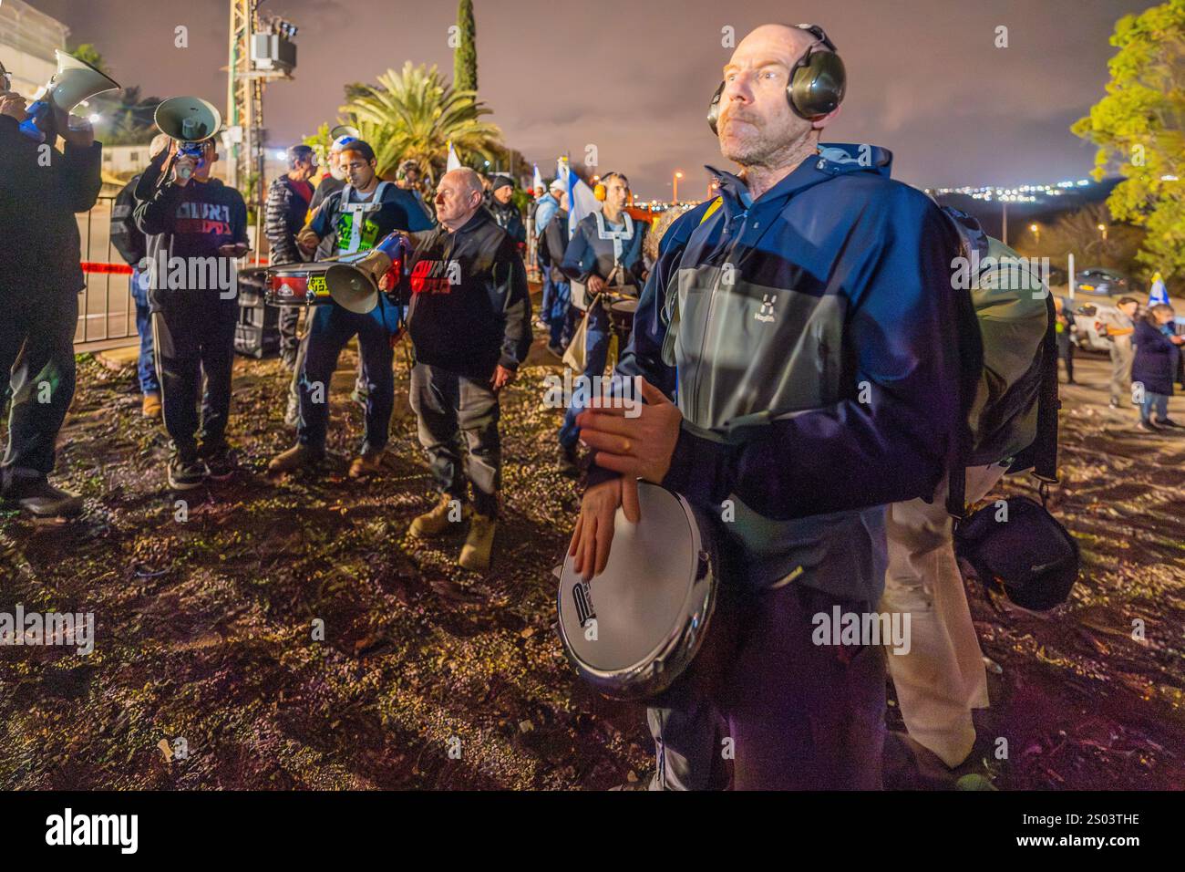 Kishon, Israel - December 23, 2024: People are protesting near the ...