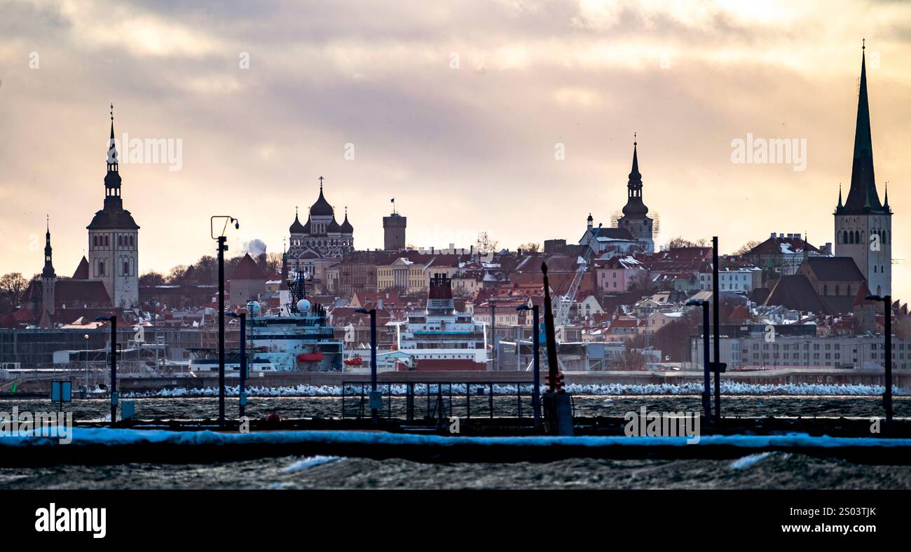 A scenic view of Tallinn with historical buildings and towers, set ...