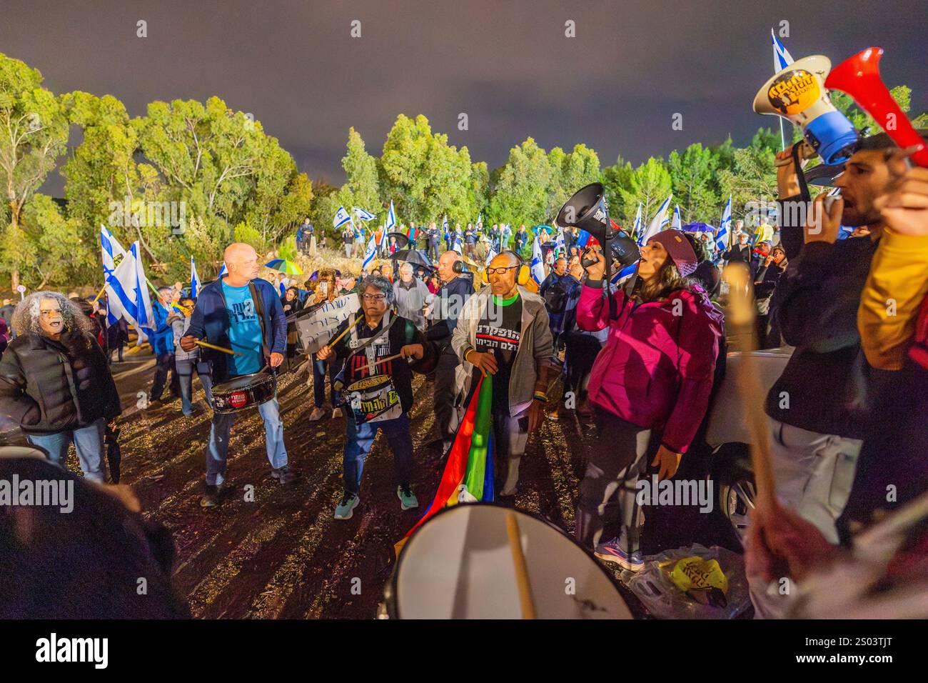 Kishon, Israel - December 23, 2024: People are protesting near the ...