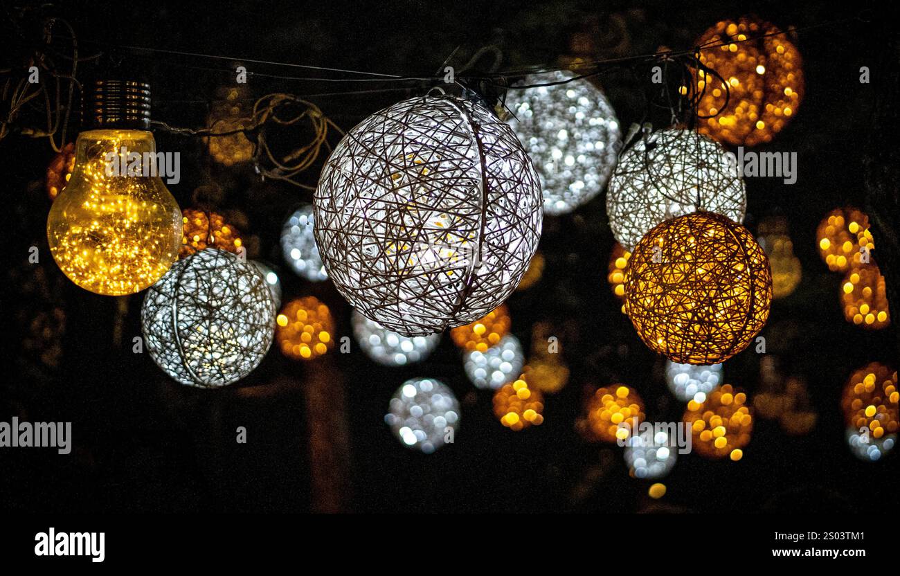 A collection of decorative lights in various shapes and colors ...