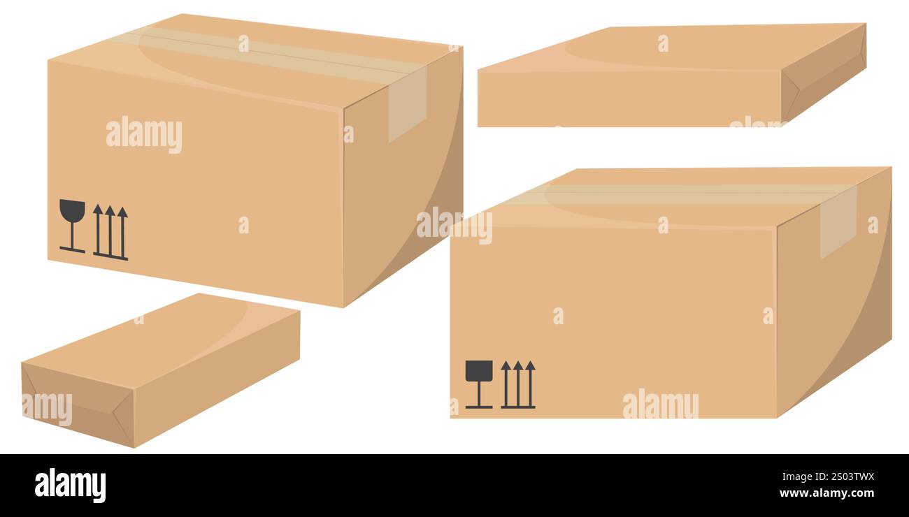 Realistic and detailed vector illustrations of cardboard delivery boxes ...