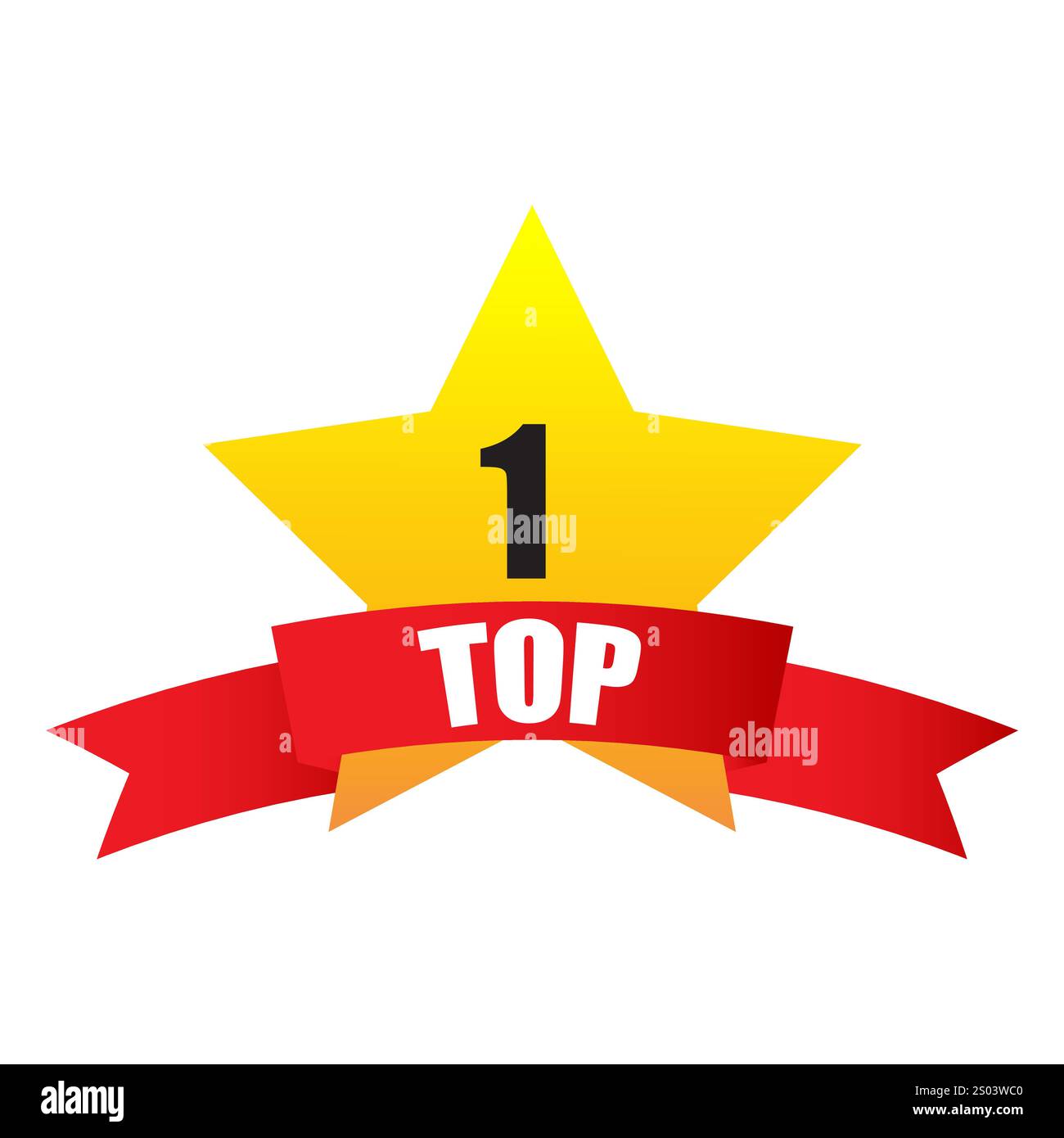 Golden star icon. Number one and 1 badge. Bright red ribbon. Vector ...