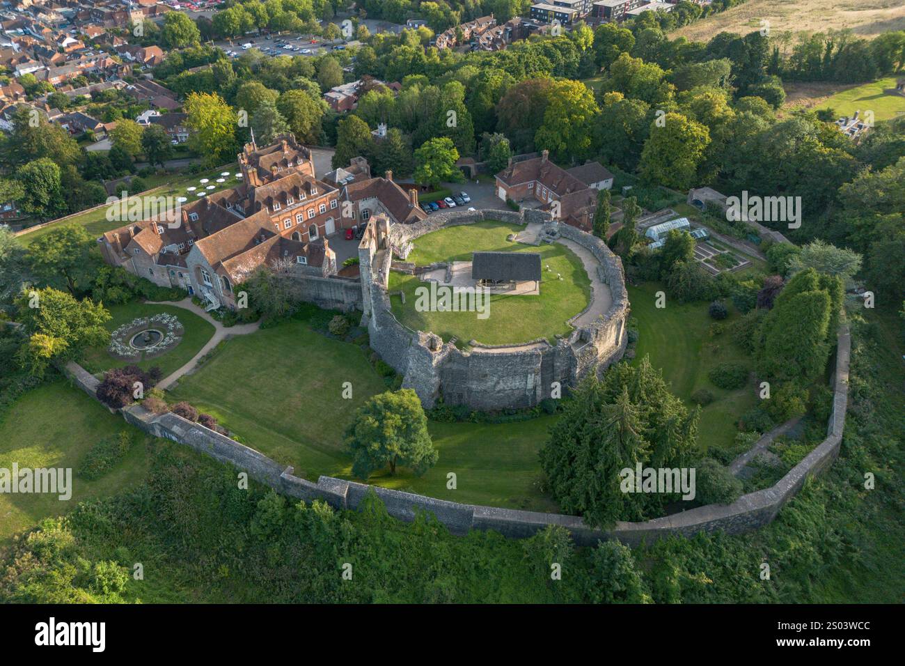 Aerial view of Farnham Castle Keep, Farnham, Surrey, England Stock ...