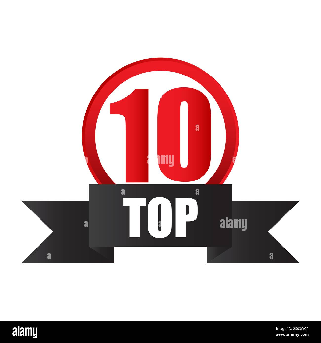 Bold number ten. Red circle icon. Black ribbon style. Vector badge ...