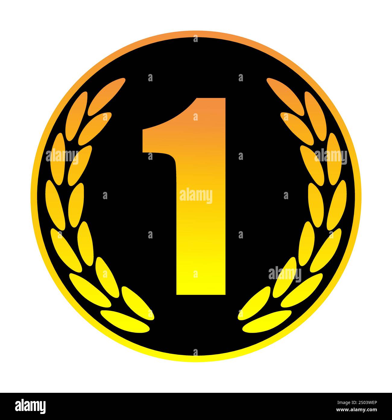 Golden circle icon. Number one and 1 badge. Laurel wreath element ...