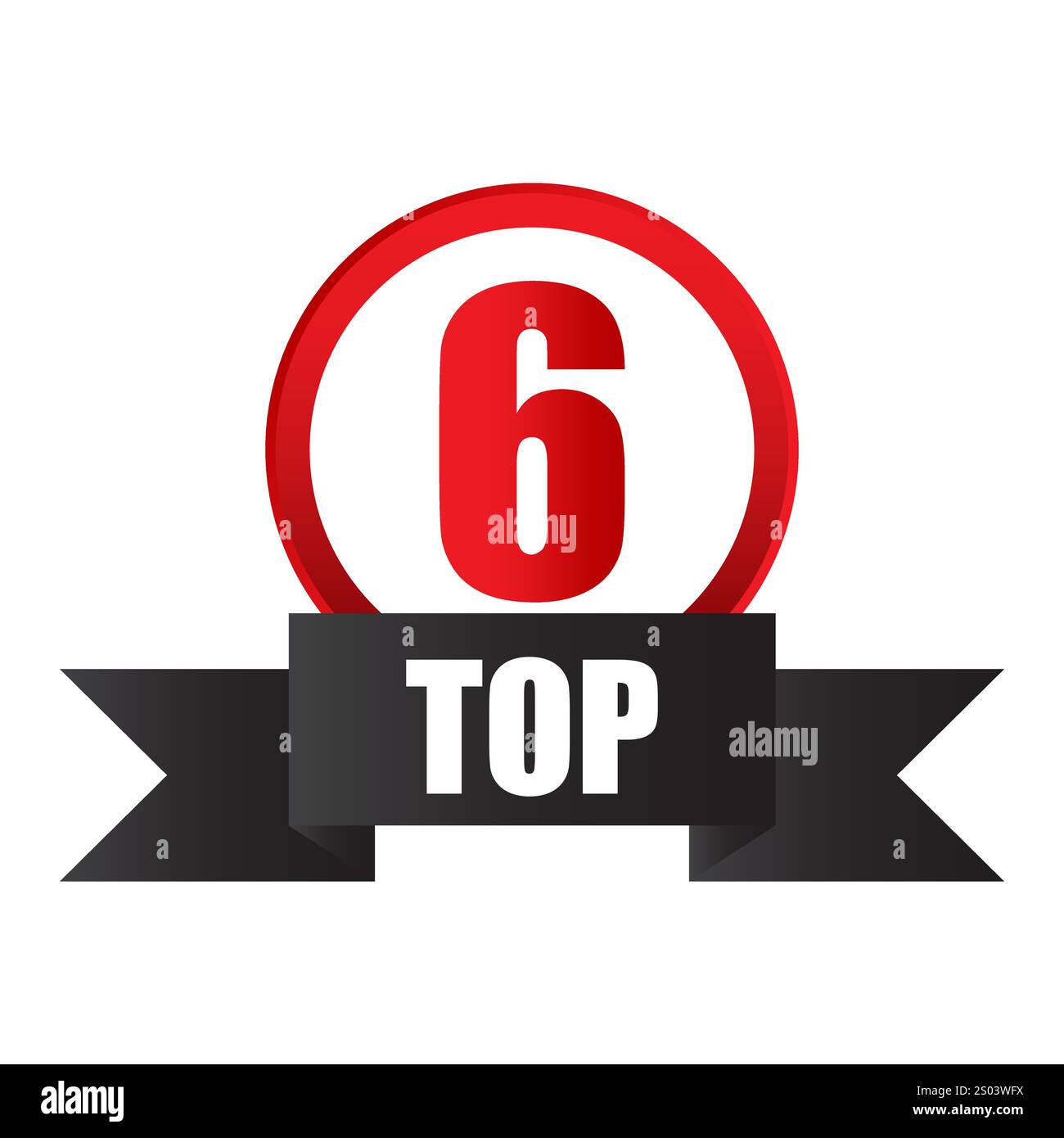 Number six icon. Red badge design. Black ribbon addition. Vector award ...