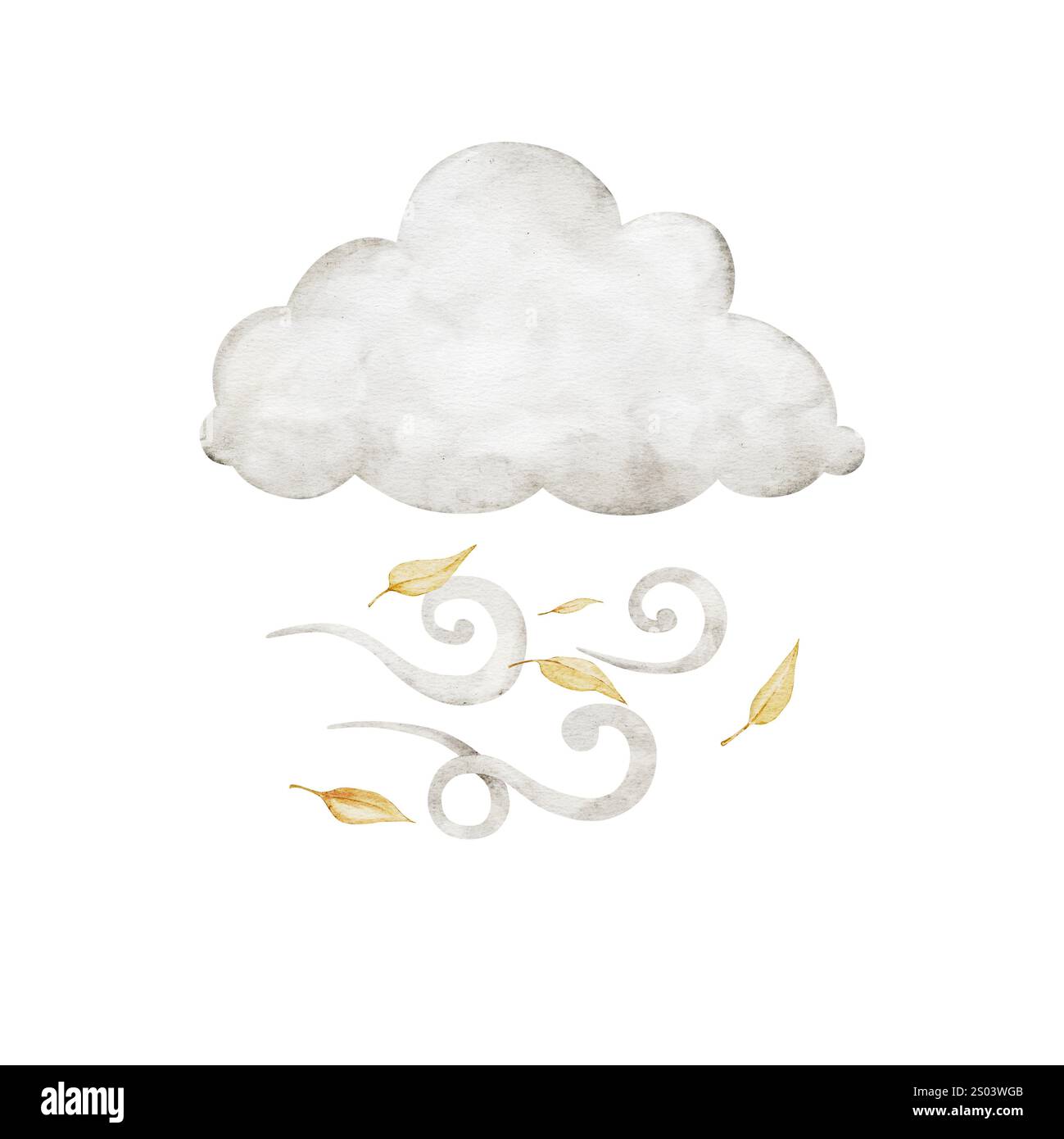 Pastel beige cartoon clouds and wind with fall leaves isolated in the ...