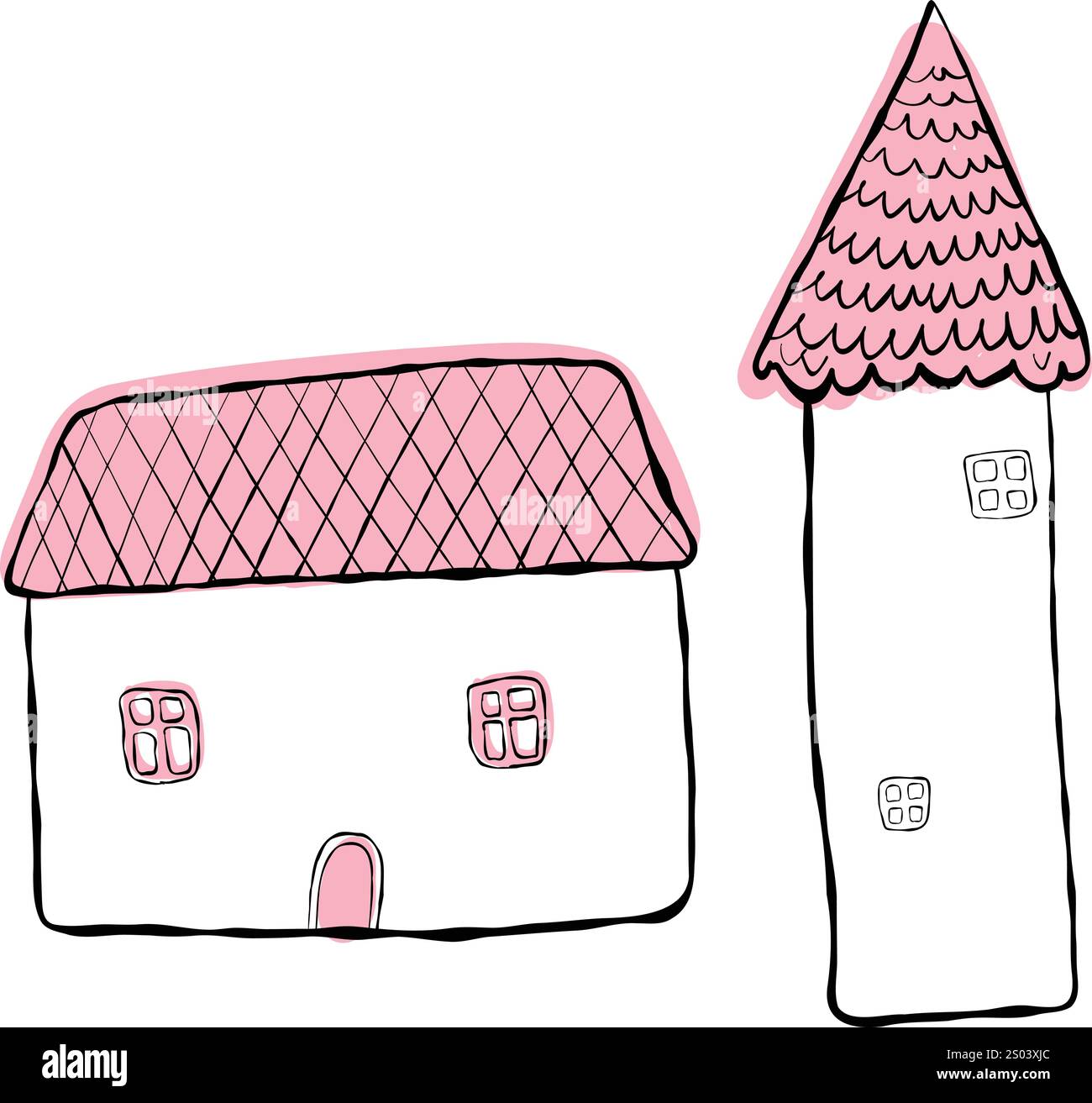 Doodle home set - cartoon style vector illustration. Children's ...
