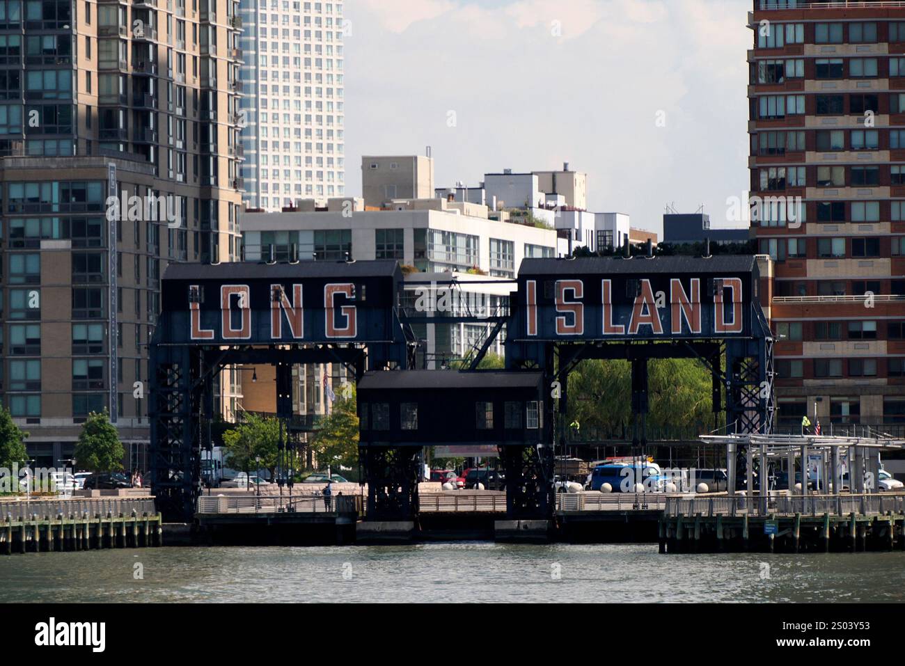 Long Island ferry terminal new york Queens view from East river boat ...