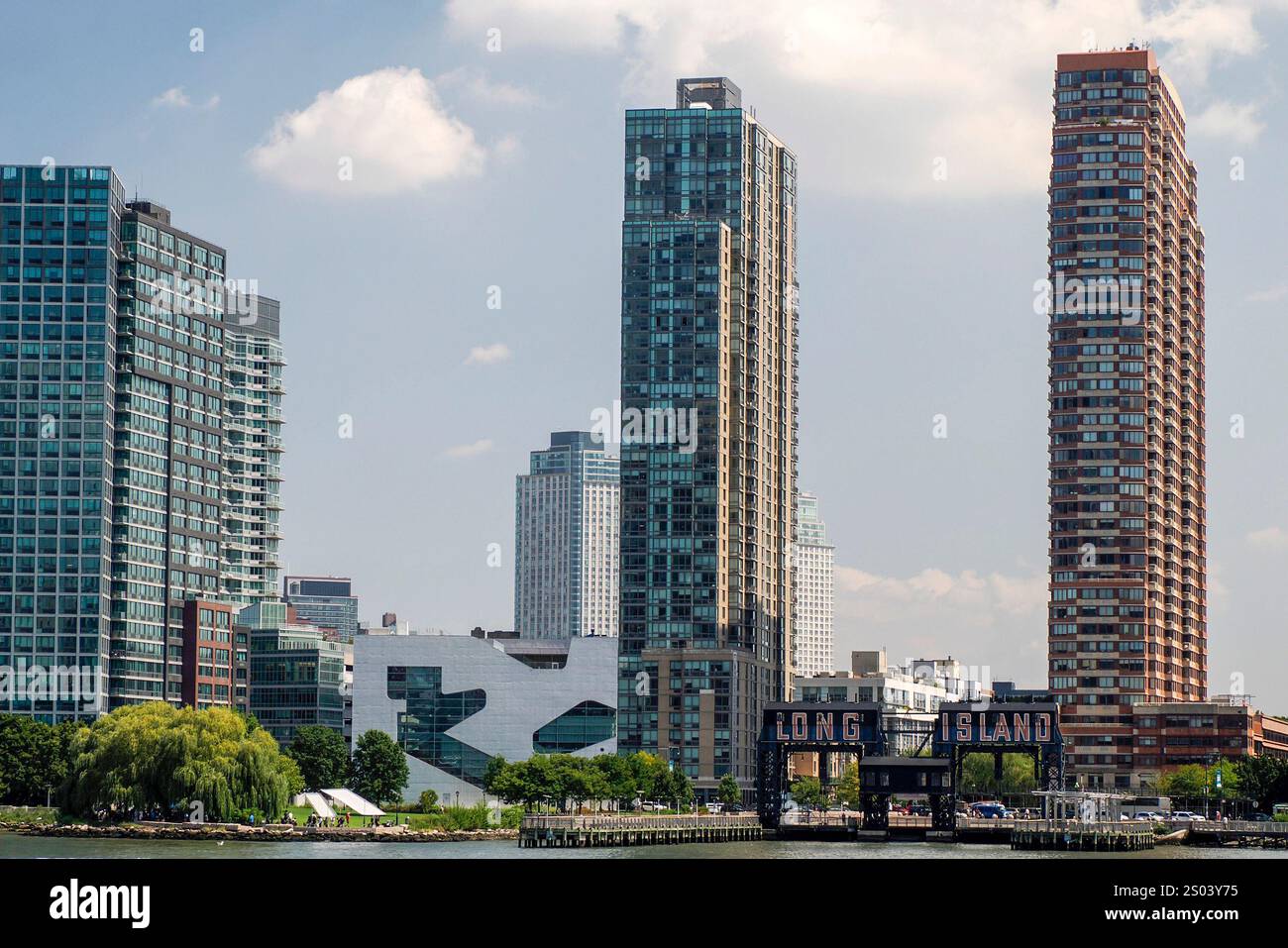 Long Island ferry terminal new york Queens view from East river boat ...