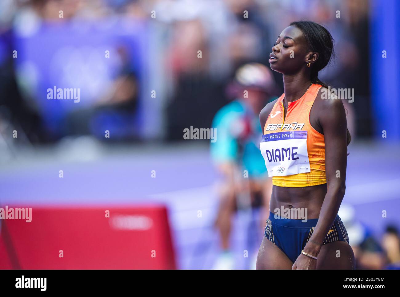 Fátima Diame participating in the long jump at the Paris 2024 Olympic ...