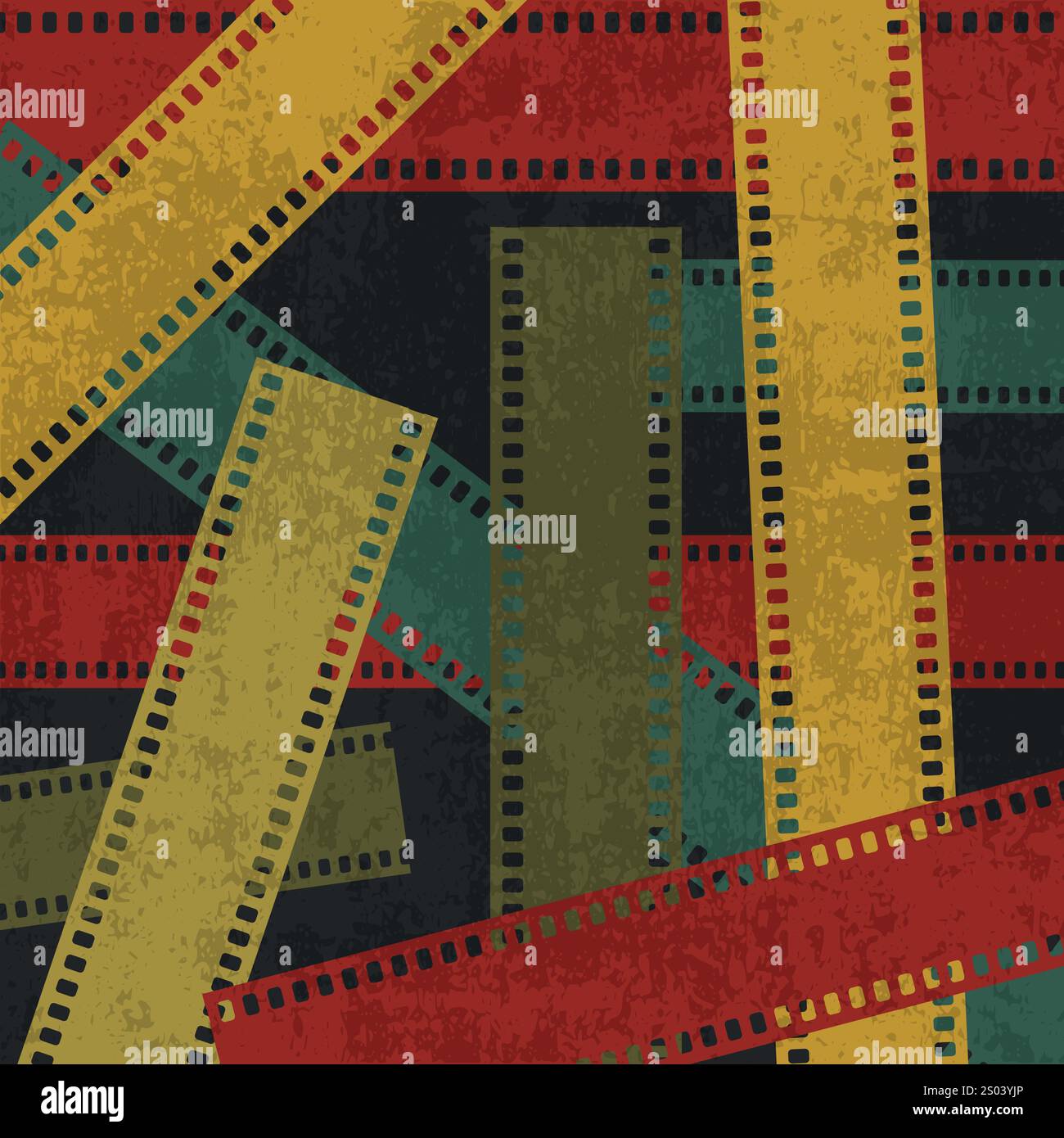Grunge movie film retro background design with colored film strips ...