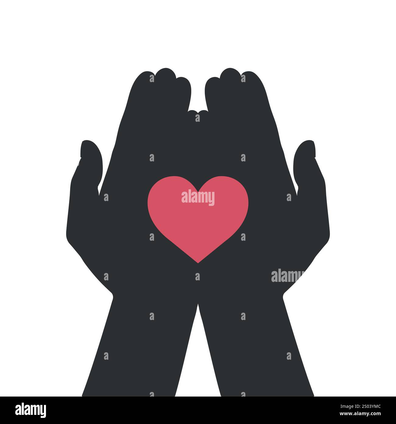 Silhouette of cupped hands holding a heart. Vector illustration Stock ...