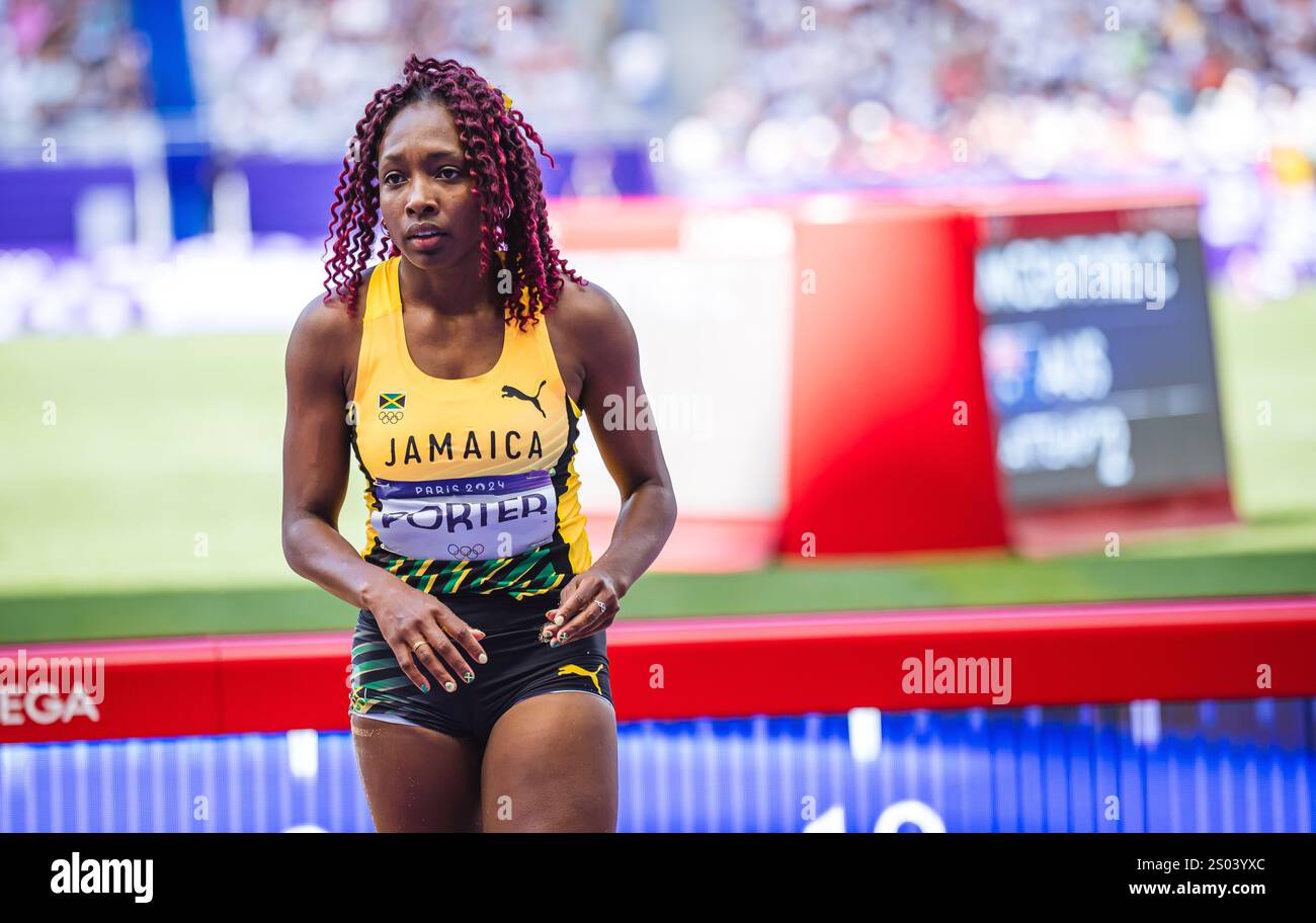 Chanice Porter participating in the long jump at the Paris 2024 Olympic ...