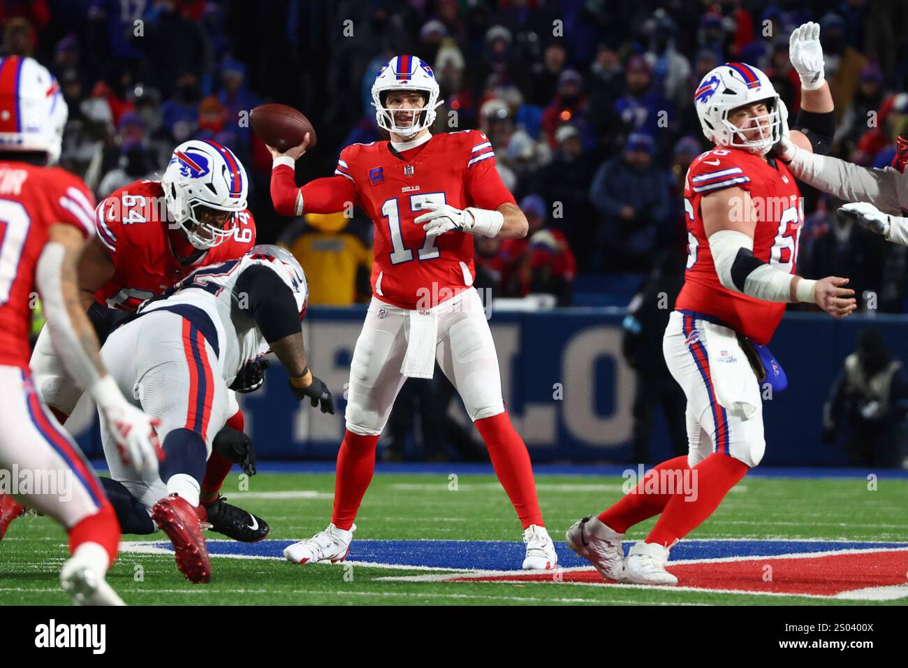 Buffalo Bills quarterback Josh Allen (17) throws a pass during the ...