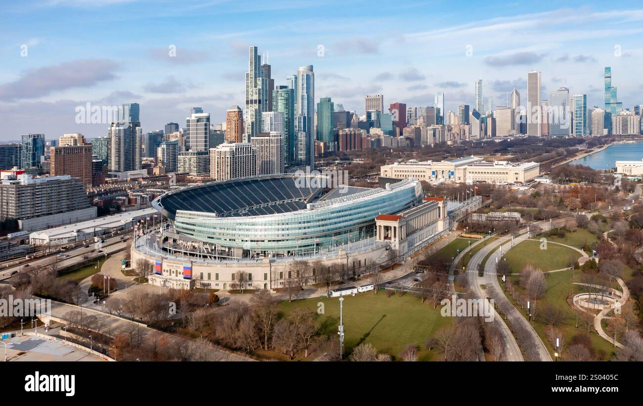 An aerial view of Soldier Field, home to the Chicago Bears, looking ...