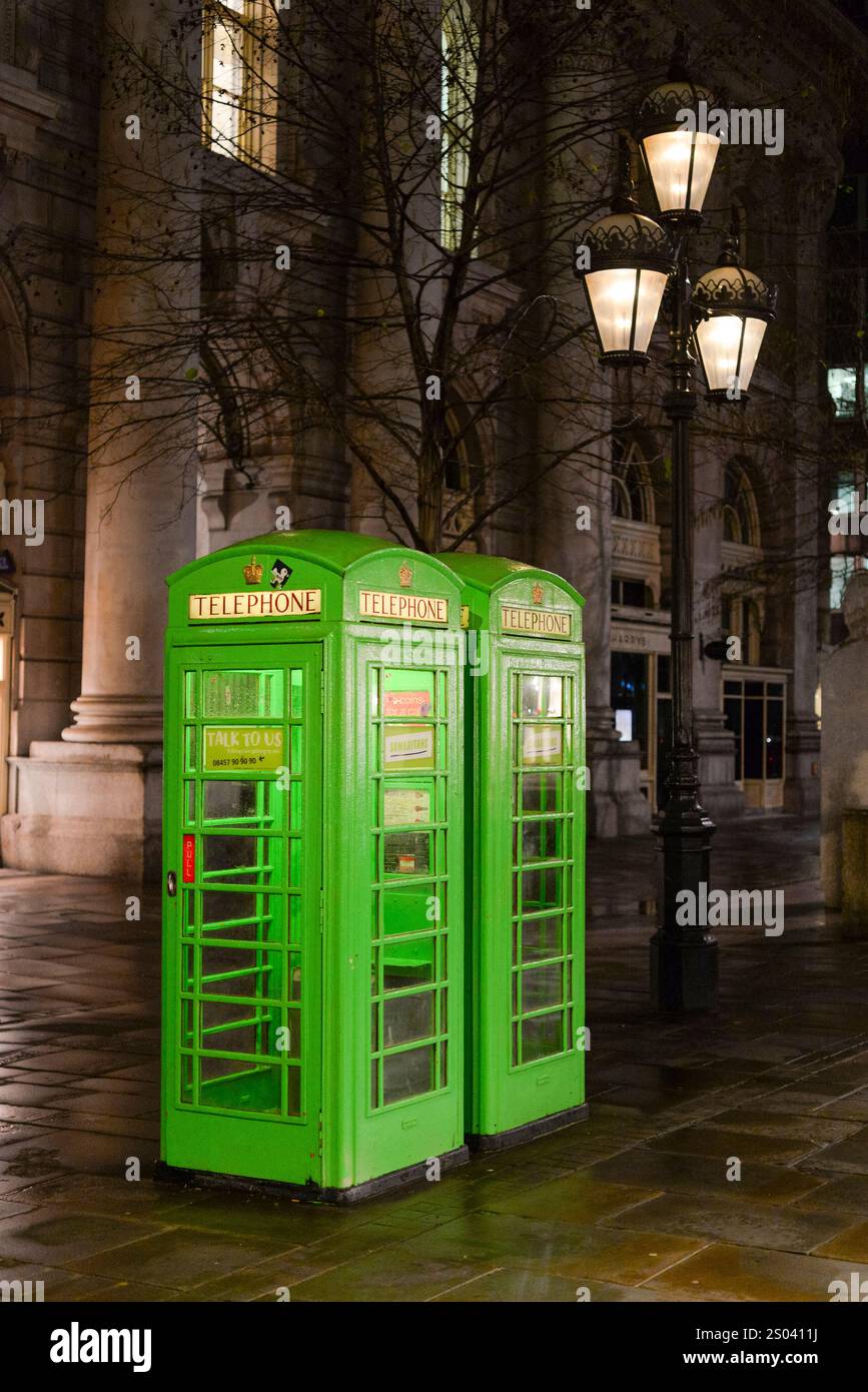 Green telephone boxes commemorating Samaritans help line, London, 2015 ...