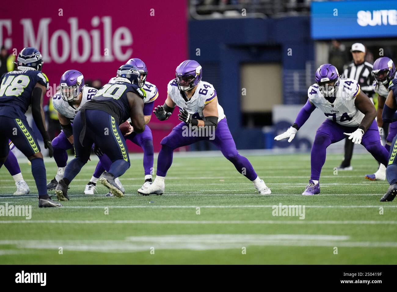 Minnesota Vikings guard Blake Brandel (64) gets set during an NFL ...