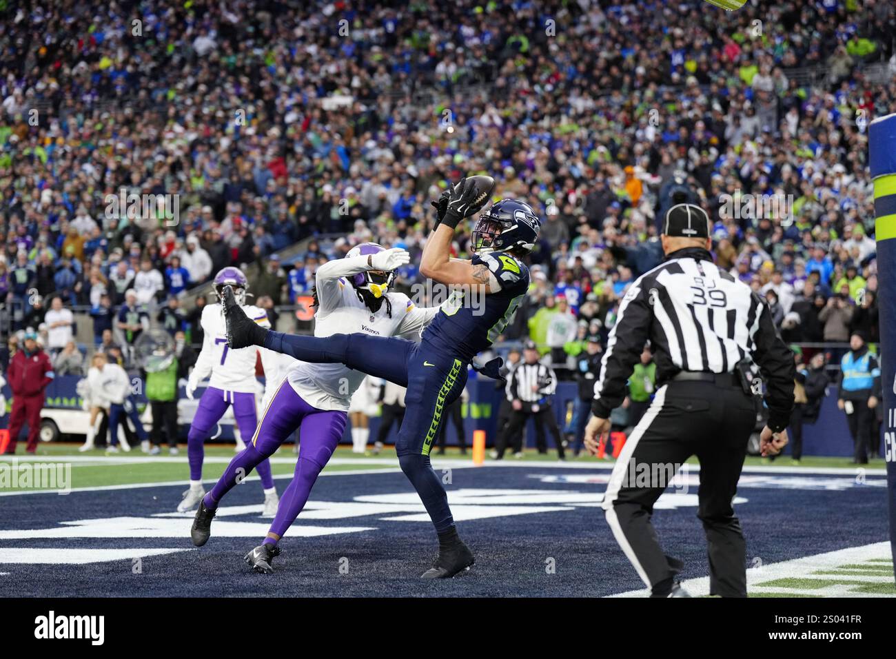 Seattle Seahawks tight end AJ Barner (88) scores a touchdown during an ...