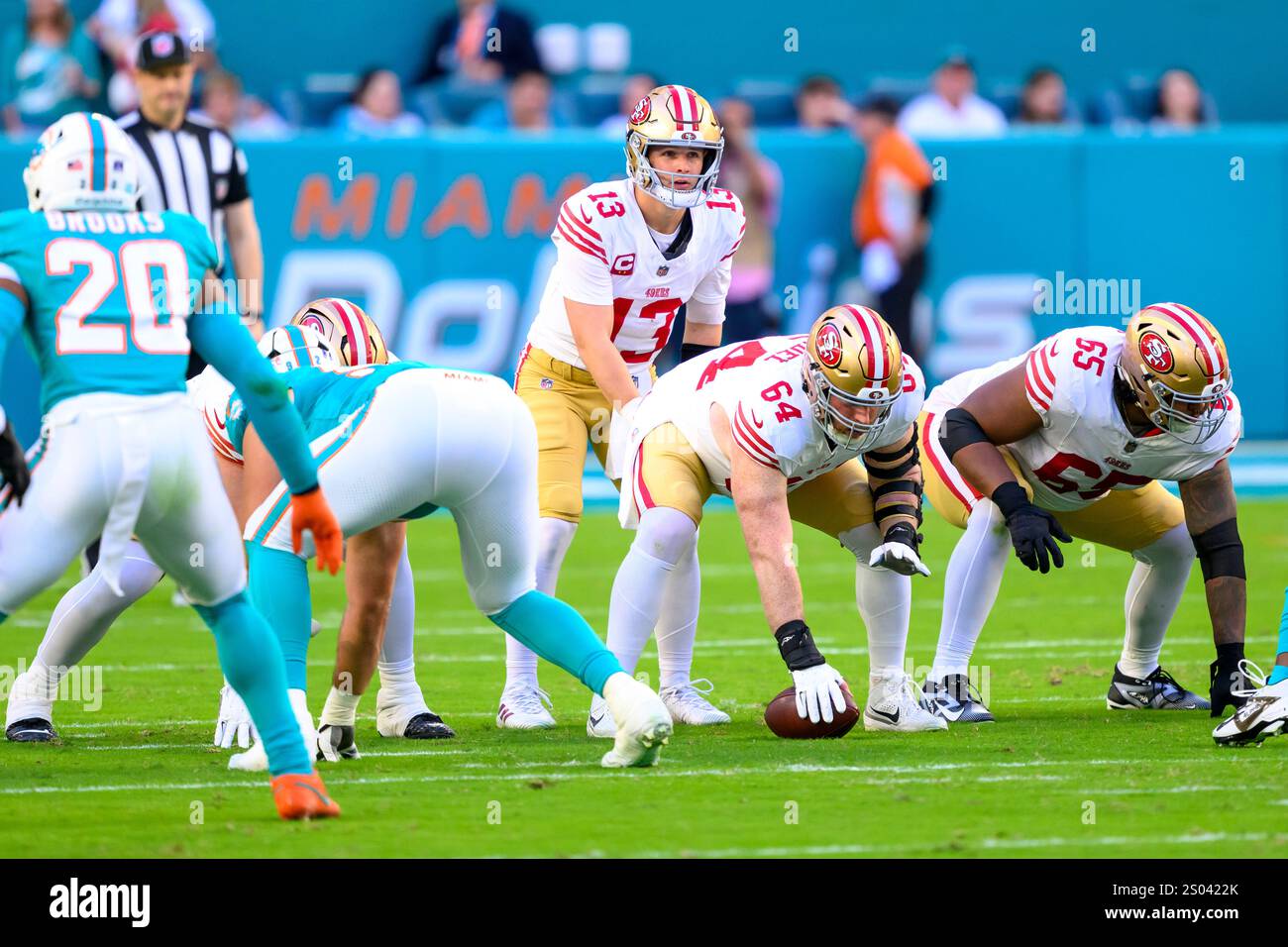 San Francisco 49ers quarterback Brock Purdy (13) prepares to take the ...