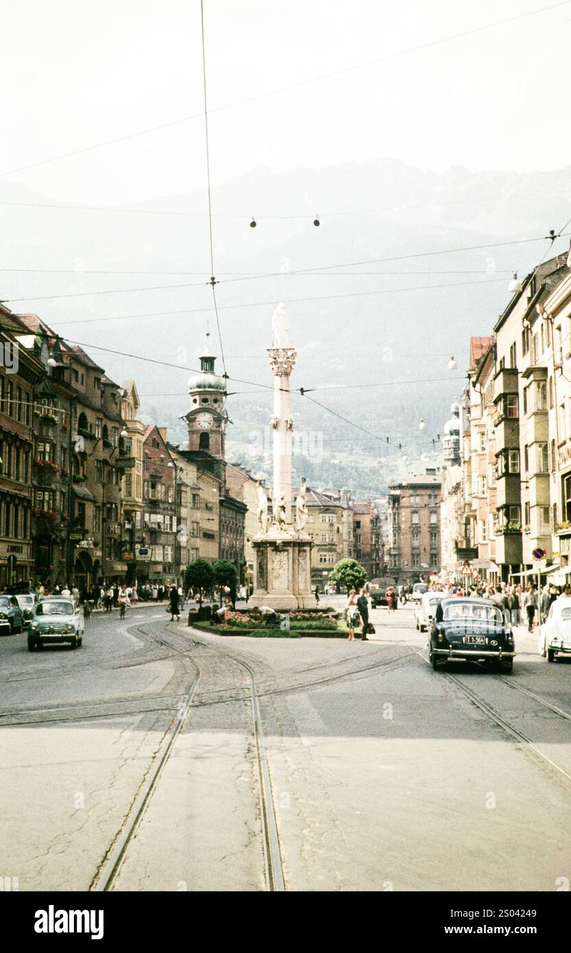 City centre Maria-Theresien-Straße street, St Anne's column, Innsbruck ...