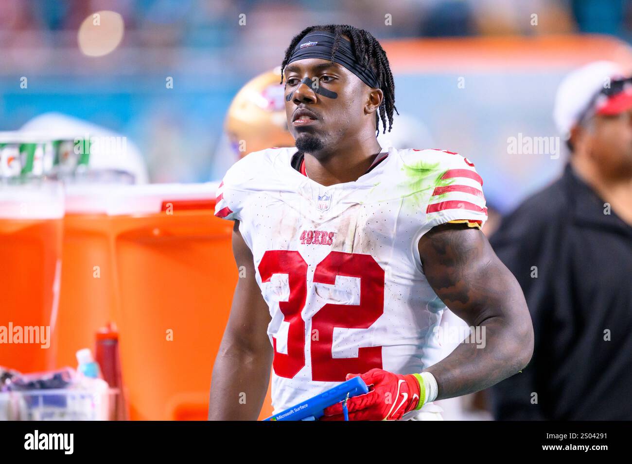 San Francisco 49ers running back Patrick Taylor Jr. (32) stands on the ...