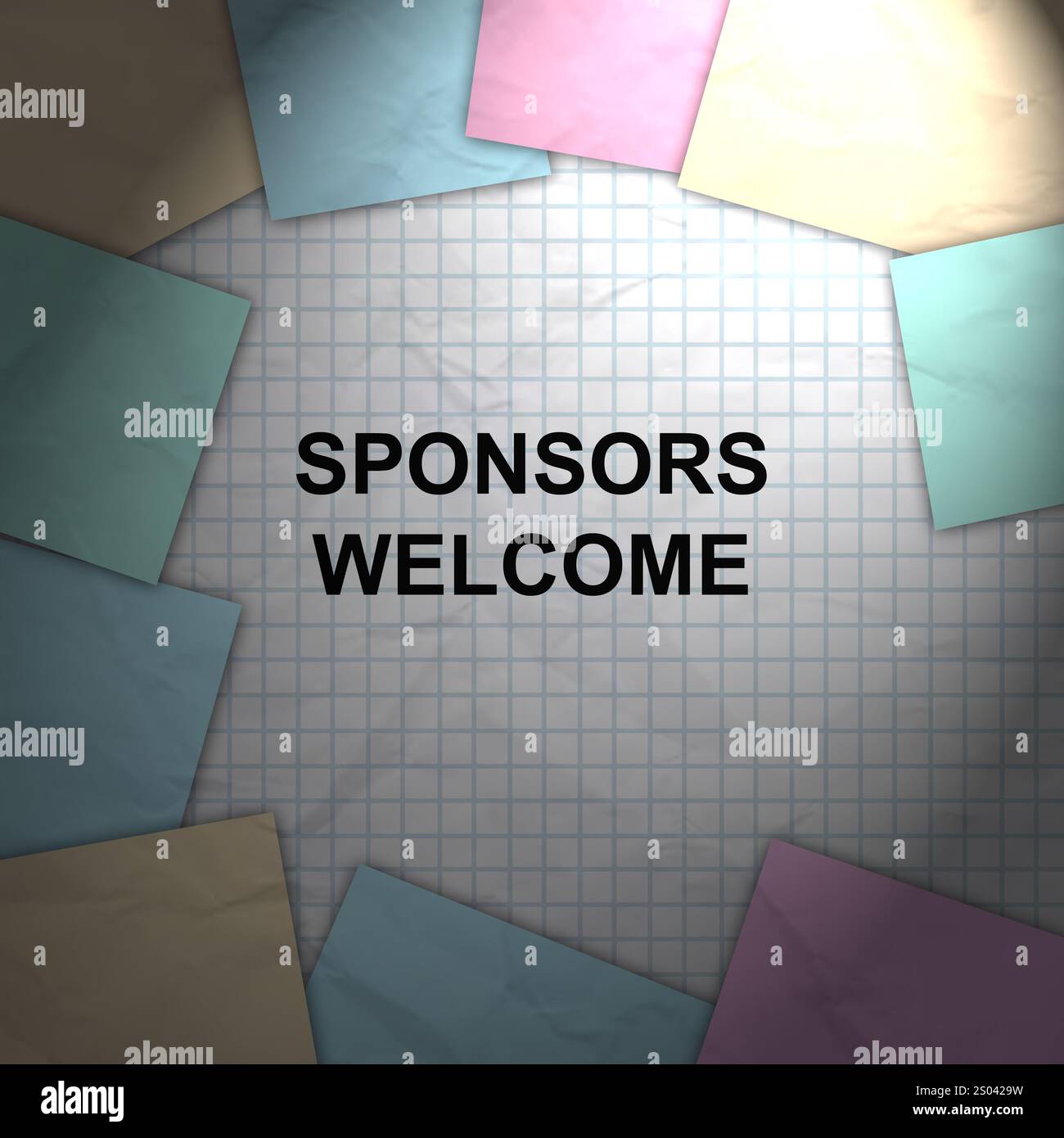 Sponsors welcome words written on white paper pieces with background ...