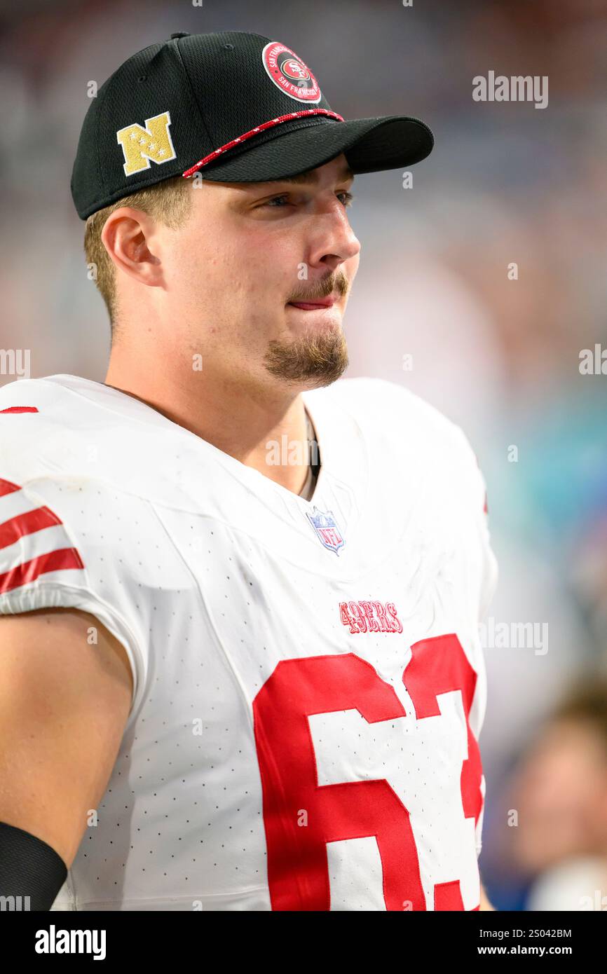 San Francisco 49ers offensive lineman Nick Zakelj (63) stands on the ...