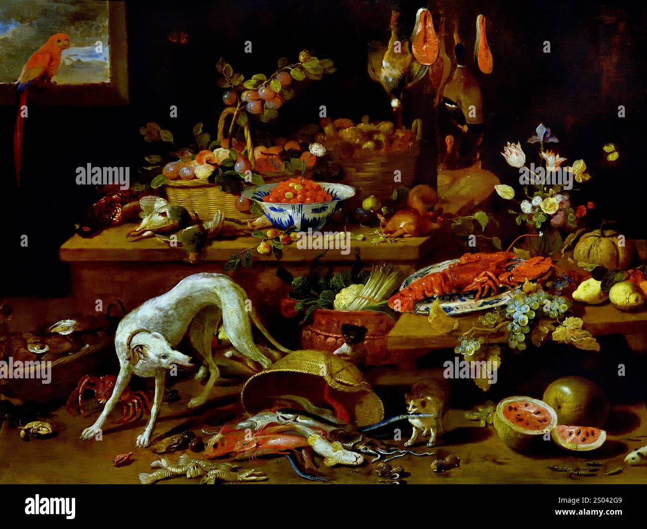 Kitchen Still Life with White Dog Jan van Kessel I (workshop of) 1626 ...