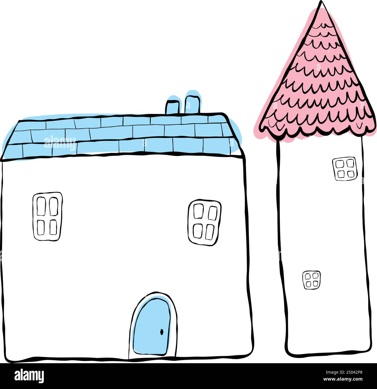 Doodle home set - cartoon style vector illustration. Children's ...