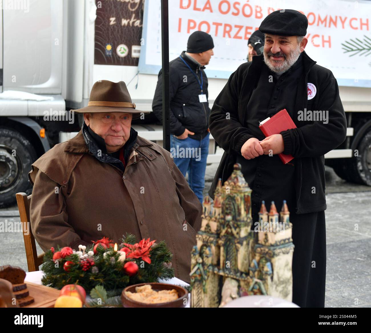 Jan Kosciuszko,(L) priest Tadeusz Isakowicz-Zaleski (R) seen during the ...