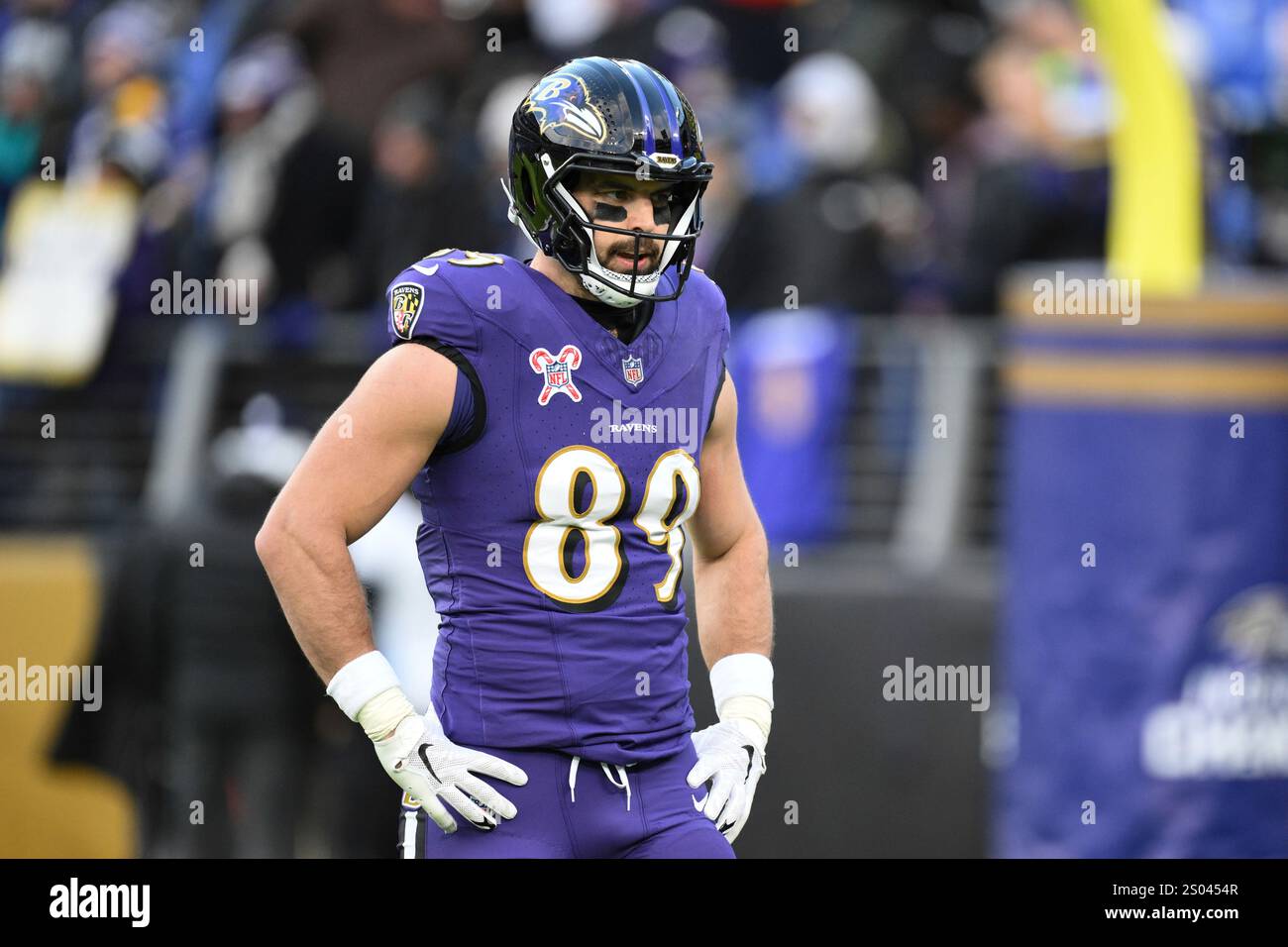 Baltimore Ravens tight end Mark Andrews (89) looks on during pre-game ...